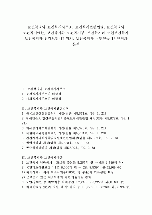 [보건복지]보건복지와 보건복지사무소, 보건복지관련법령, 보건복지와 보건복지예산, 보건복지와 보건복지부, 보건복지와 노인보건복지, 보건복지와 건강보험재정위기, 보건복지와 국민연금재정안정화 분석