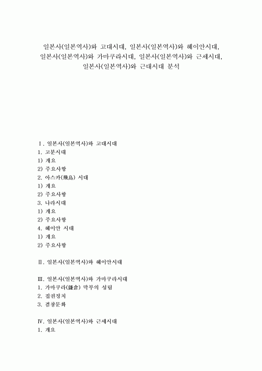[일본사(일본역사), 고대시대, 헤이안시대]일본사(일본역사)와 고대시대, 일본사(일본역사)와 헤이안시대, 일본사(일본역사)와 가마쿠라시대, 일본사(일본역사)와 근세시대, 일본사(일본역사)와 근대시대 분석