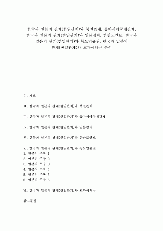 한국과 일본의 관계(한일관계)와 북일관계, 동아시아국제관계, 한국과 일본의 관계(한일관계)와 일본정치, 한반도안보, 한국과 일본의 관계(한일관계)와 독도영유권, 한국과 일본의 관계(한일관계)와 교과서왜곡