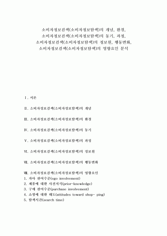 [소비자정보검색]소비자정보검색(소비자정보탐색)의 개념, 환경, 소비자정보검색(소비자정보탐색)의 동기, 과정, 소비자정보검색(소비자정보탐색)의 정보원, 행동변화, 소비자정보검색(소비자정보탐색)의 영향요인