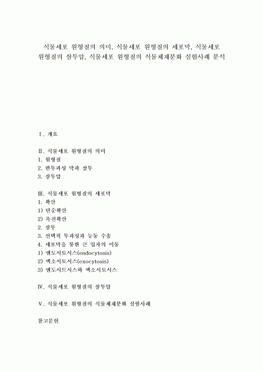 [식물세포 원형질, 세포막, 삼투압, 식물체재분화]식물세포 원형질의 의미, 식물세포 원형질의 세포막, 식물세포 원형질의 삼투압, 식물세포 원형질의 식물체재분화 실험사례 분석(식물세포 원형질, 세포막, 삼투압)
