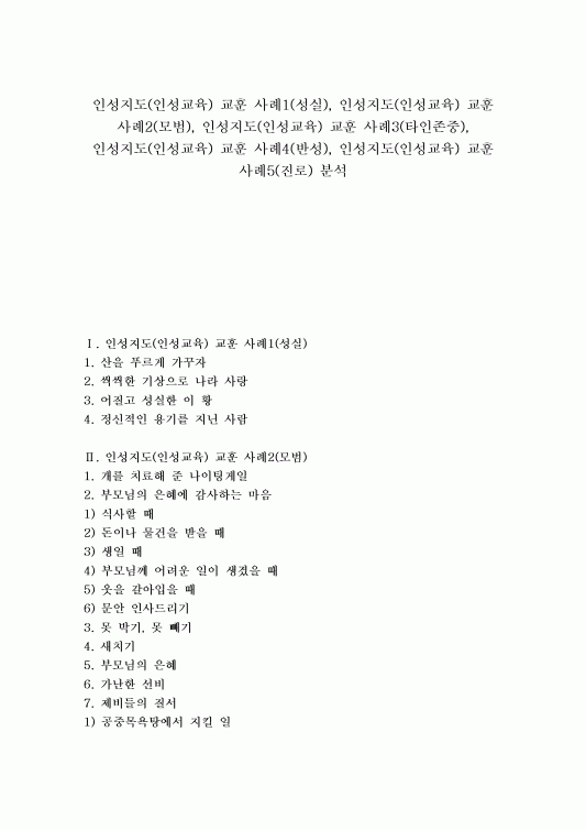 [인성지도]인성지도(인성교육) 교훈 사례1(성실), 인성지도(인성교육) 교훈 사례2(모범), 인성지도(인성교육) 교훈 사례3(타인존중), 인성지도(인성교육) 교훈 사례4(반성), 인성지도(인성교육) 교훈 사례5(진로)