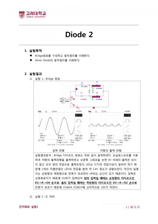 [전자회로 실험] 04.Brigde Diode,Zener Diode