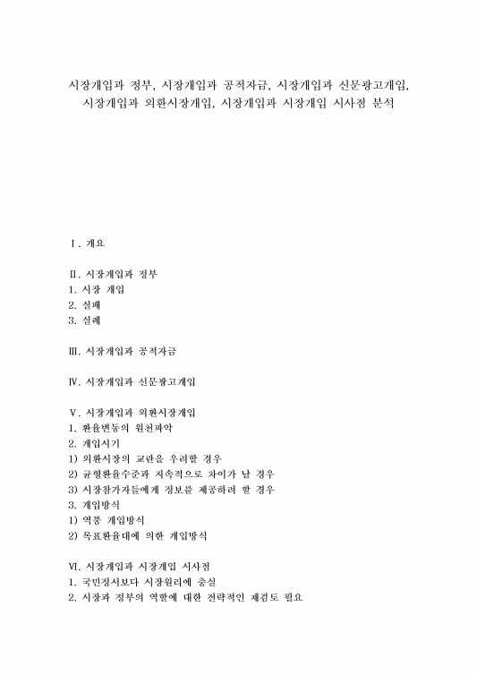 [시장개입][시장개입과 정부][공적자금][신문광고개입][외환시장개입][시장개입 시사점]시장개입과 정부, 시장개입과 공적자금, 시장개입과 신문광고개입, 시장개입과 외환시장개입, 시장개입과 시장개입 시사점