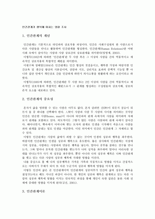 인간관계가 행복에 미치는 영향 조사