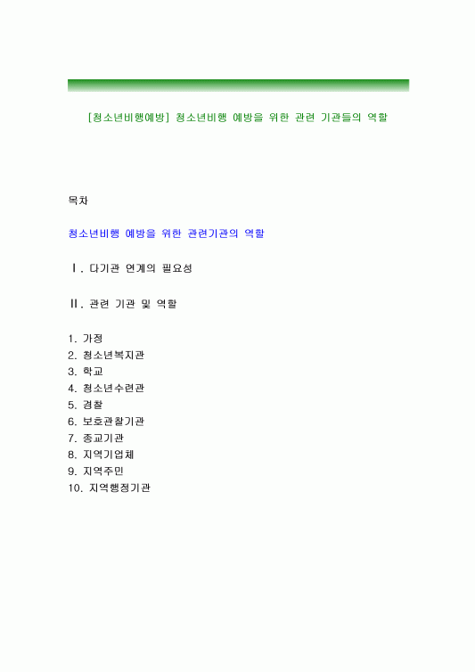 [청소년비행예방] 청소년비행 예방을 위한 관련 기관들의 역할