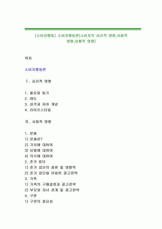 [소비자행동] 소비자행동론(소비자의 심리적 영향,사회적 영향,상황적 영향) -문화,준거집단,가족