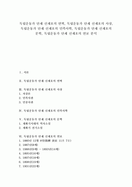 [독립운동가 단재 신채호][민족사학][문학]독립운동가 단재 신채호의 연혁, 독립운동가 단재 신채호의 사상, 독립운동가 단재 신채호의 민족사학, 독립운동가 단재 신채호의 문학, 독립운동가 단재 신채호 연보 분석