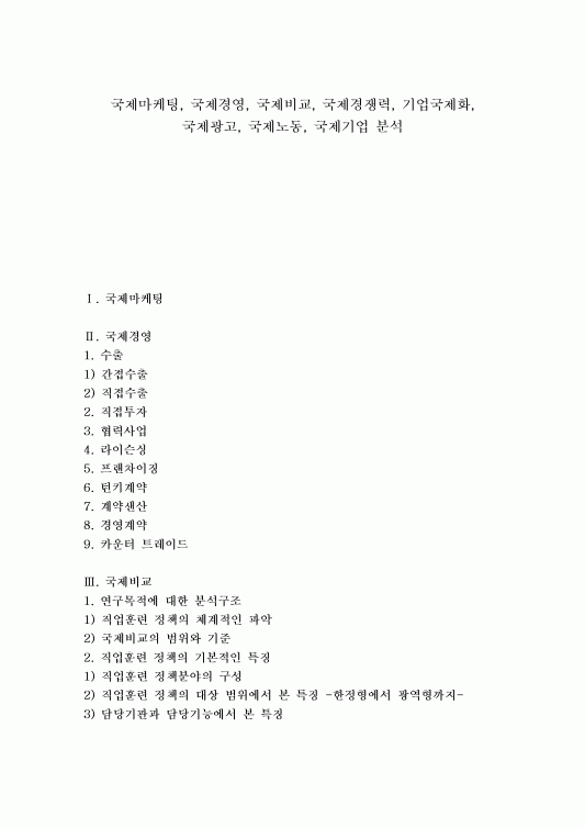 [국제][국제마케팅][국제경영][국제비교][국제경쟁력][기업국제화][국제광고][국제노동][국제기업][마케팅][경영]국제마케팅, 국제경영, 국제비교, 국제경쟁력, 기업국제화, 국제광고, 국제노동, 국제기업 분석