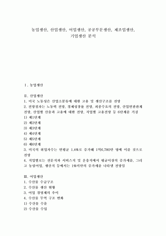 [생산][농업생산][산업생산][어업생산][공공부문생산][제조업생산][기업생산][농업][산업][어업][공공부문][제조업][기업]농업생산, 산업생산, 어업생산, 공공부문생산, 제조업생산, 기업생산 분석(생산, 농업)