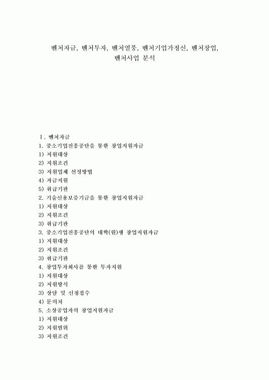 [벤처][벤처자금][벤처투자][벤처열풍][벤처기업가정신][벤처창업][벤처사업][자금][투자][기업가정신]벤처자금, 벤처투자, 벤처열풍, 벤처기업가정신, 벤처창업, 벤처사업 분석(벤처, 벤처자금, 벤처투자,벤처열풍)