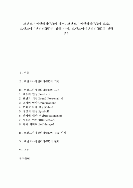 [브랜드아이덴티티][BI][브랜드아이덴티티(BI) 성공 사례][브랜드아이덴티티(BI) 전략]브랜드아이덴티티(BI)의 개념, 브랜드아이덴티티(BI)의 요소, 브랜드아이덴티티(BI)의 성공 사례, 브랜드아이덴티티(BI)의 전략