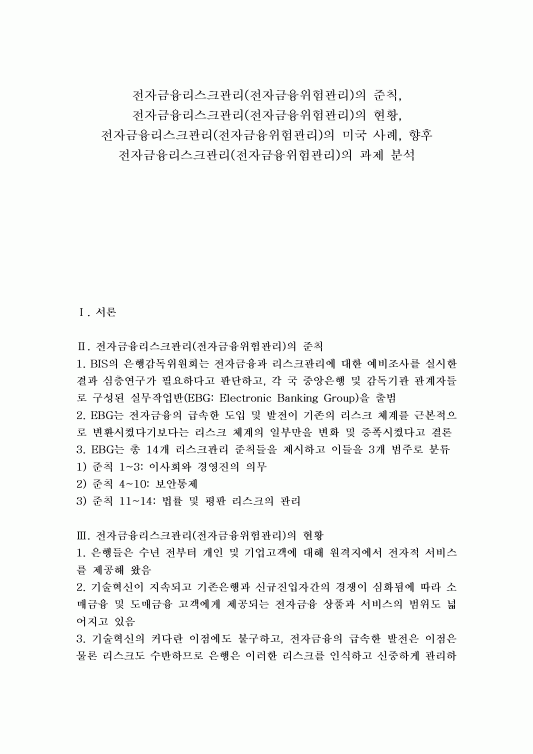 전자금융리스크관리(전자금융위험관리)의 준칙, 전자금융리스크관리(전자금융위험관리)의 현황, 전자금융리스크관리(전자금융위험관리)의 미국 사례, 향후 전자금융리스크관리(전자금융위험관리)의 과제 분석