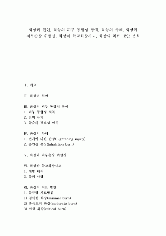 [화상][화상 원인][화상 피부 통합성 장애][화상 사례][화상과 피부손상 위험성]화상의 원인, 화상의 피부 통합성 장애, 화상의 사례, 화상과 피부손상 위험성, 화상과 학교화상사고, 화상의 치료 방안 분석