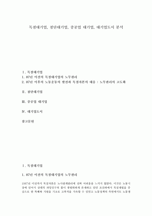 [대기업][기업][독점대기업][첨단대기업][중공업 대기업][대기업도시][독점][첨단][중공업][도시]독점대기업, 첨단대기업, 중공업 대기업, 대기업도시 분석(대기업, 기업, 독점대기업, 첨단대기업, 중공업 대기업)