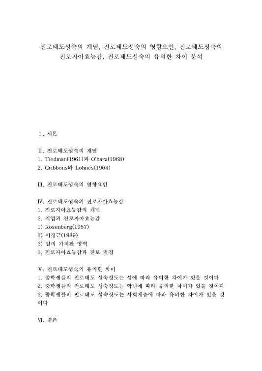 [진로태도성숙][진로태도][진로][진로태도성숙 개념][진로태도성숙 영향요인][진로자아효능감]진로태도성숙의 개념, 진로태도성숙의 영향요인, 진로태도성숙의 진로자아효능감, 진로태도성숙의 유의한 차이 분석