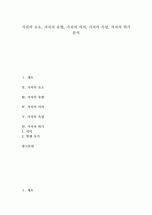 [가치][사고][가치 요소][가치 유형][가치 의의][가치 속성][가치 위기]가치의 요소, 가치의 유형, 가치의 의의, 가치의 속성, 가치의 위기 분석(가치, 가치 요소, 가치 유형, 가치 의의, 가치 속성, 가치 위기)