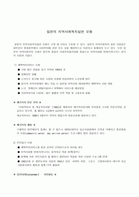 [지역사회복지론] 일본의 지역사회복지실천 모형