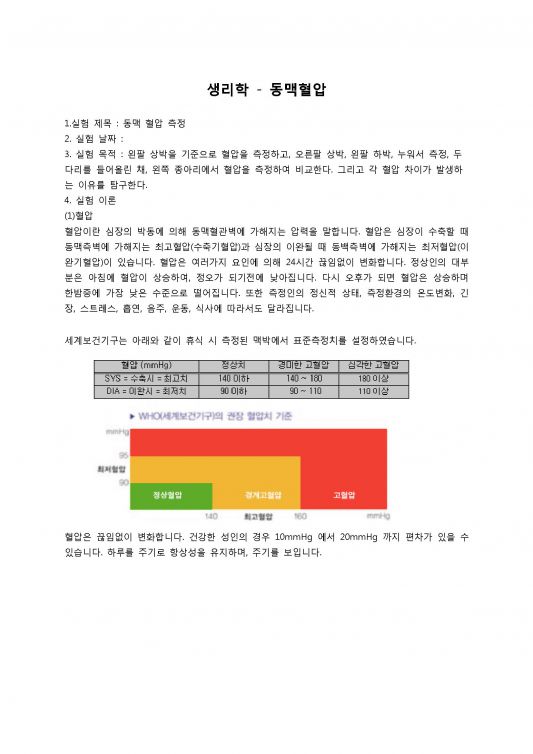 생리학 - 동맥혈압에 대해서