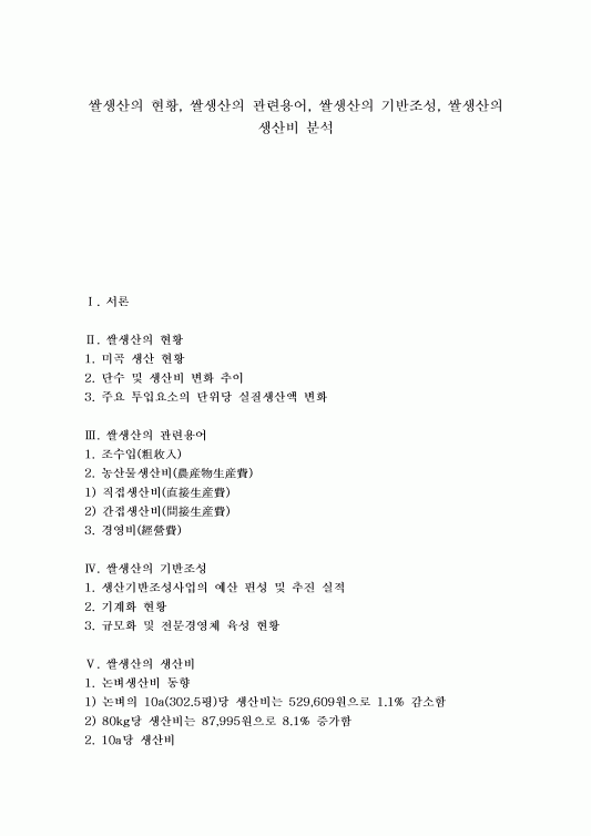 [쌀생산][쌀][생산][쌀생산 현황][쌀생산 관련용어][쌀생산 기반조성][쌀생산 생산비][생산비]쌀생산의 현황, 쌀생산의 관련용어, 쌀생산의 기반조성, 쌀생산의 생산비 분석(쌀생산, 쌀, 생산, 쌀생산 현황)