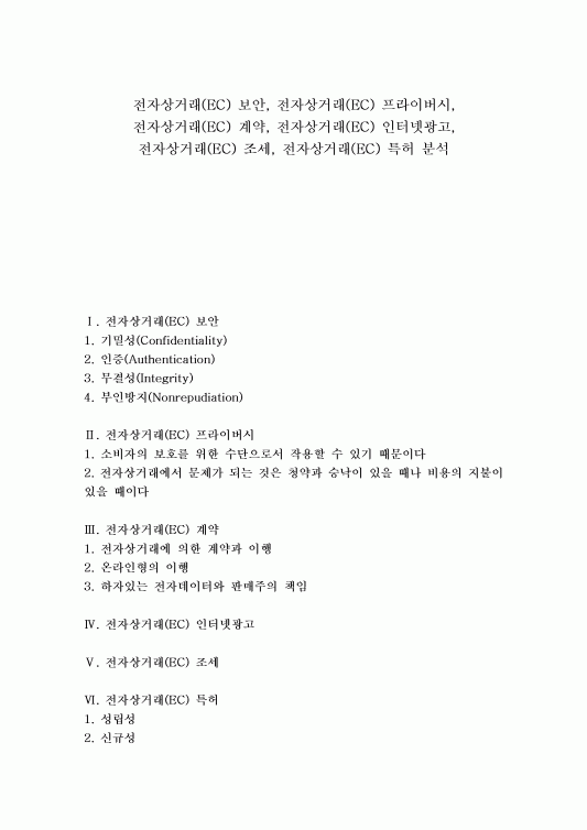 [전자상거래][EC][보안][프라이버시][계약][인터넷광고]전자상거래(EC) 보안, 전자상거래(EC) 프라이버시, 전자상거래(EC) 계약, 전자상거래(EC) 인터넷광고, 전자상거래(EC) 조세, 전자상거래(EC) 특허 분석