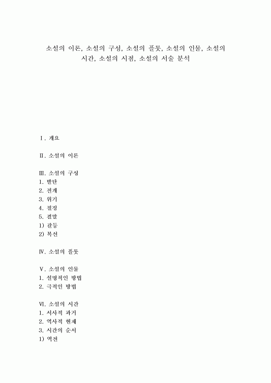 [소설][소설 이론][소설 구성][소설 플롯][소설 인물][소설 시간][소설 시점][소설 서술][플롯][시점][서술]소설의 이론, 소설의 구성, 소설의 플롯, 소설의 인물, 소설의 시간, 소설의 시점, 소설의 서술 분석