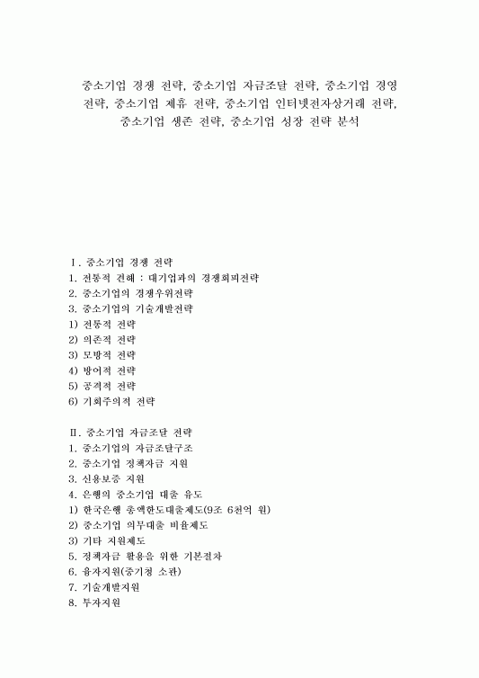 [중소기업 전략][중소기업 인터넷전자상거래 전략]중소기업 경쟁 전략, 중소기업 자금조달 전략, 중소기업 경영 전략, 중소기업 제휴전략, 중소기업 인터넷전자상거래전략, 중소기업 생존전략, 중소기업 성장전략