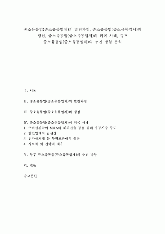 [중소유통업][중소유통업체][중소유통업 외국사례]중소유통업(중소유통업체)의 발전과정, 중소유통업(중소유통업체)의 쟁점, 중소유통업(중소유통업체)의 외국 사례, 향후 중소유통업(중소유통업체)의 추진 방향