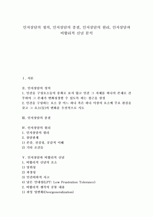 [인지상담][인지상담 정의][인지상담 종결][인지상담 원리][인지상담과 비합리적 신념]인지상담의 정의, 인지상담의 종결, 인지상담 원리, 인지상담과 비합리적 신념 분석(인지상담, 인지상담과 비합리적 신념)