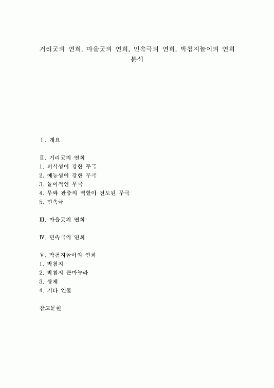 [연희][거리굿 연희][마을굿 연희][민속극 연희][박첨지놀이 연희]거리굿의 연희, 마을굿의 연희, 민속극의 연희, 박첨지놀이의 연희 분석(연희, 거리굿 연희, 마을굿 연희, 민속극 연희, 박첨지놀이 연희)