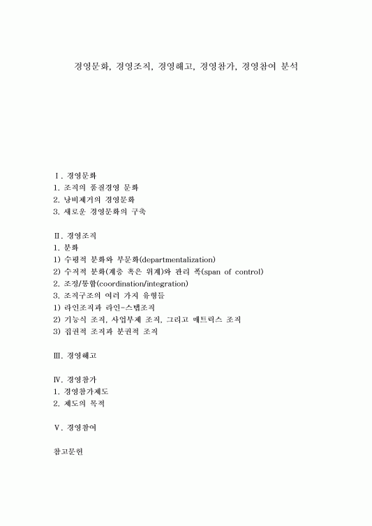 [경영][경영문화][경영조직][경영해고][경영참가][경영참여][비즈니스][기업조직][기업분위기]경영문화, 경영조직, 경영해고, 경영참가, 경영참여 분석(경영, 경영문화, 경영조직, 경영해고, 경영참가, 경영참여)