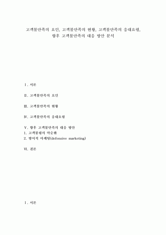 [고객불만족][고객불만족 요인][고객불만족 현황][고객불만족 응대요령][고객불만족 대응 방안][고객서비스]고객불만족의 요인, 고객불만족의 현황, 고객불만족의 응대요령, 향후 고객불만족의 대응 방안 분석