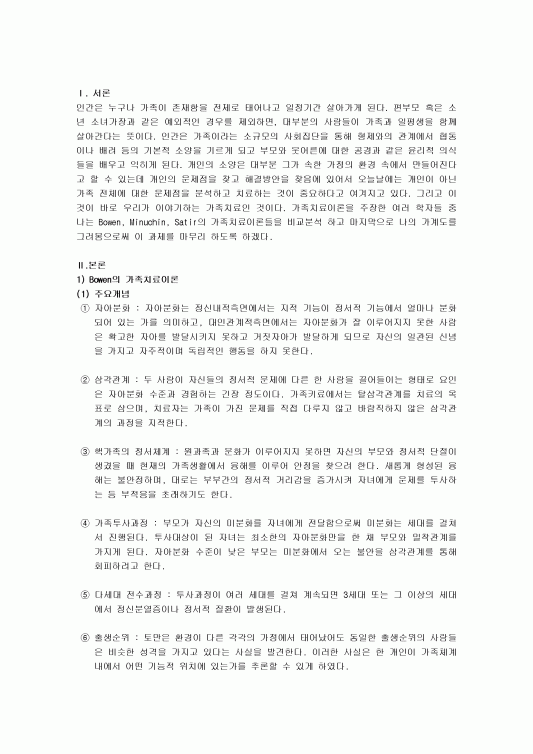 가족치료이론 - 보웬(Bowen), 미누친(Minuchin), 사티어(Satir)의 가족치료이론