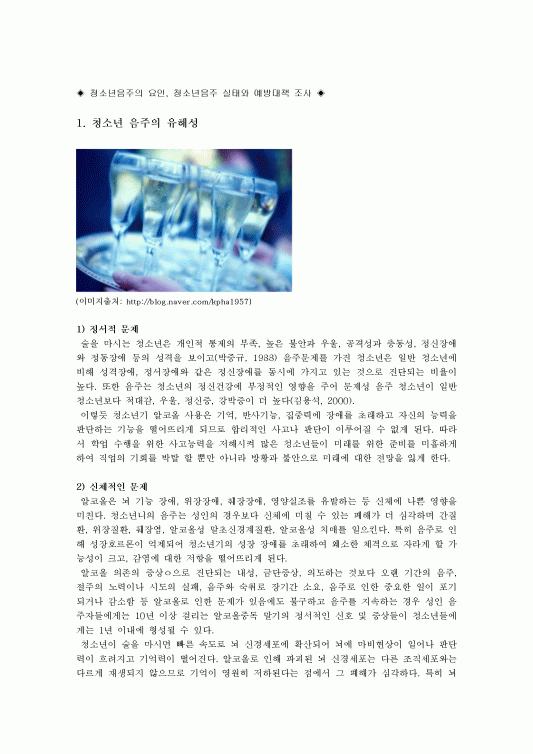 청소년음주의 요인, 청소년음주 실태와 예방대책 조사