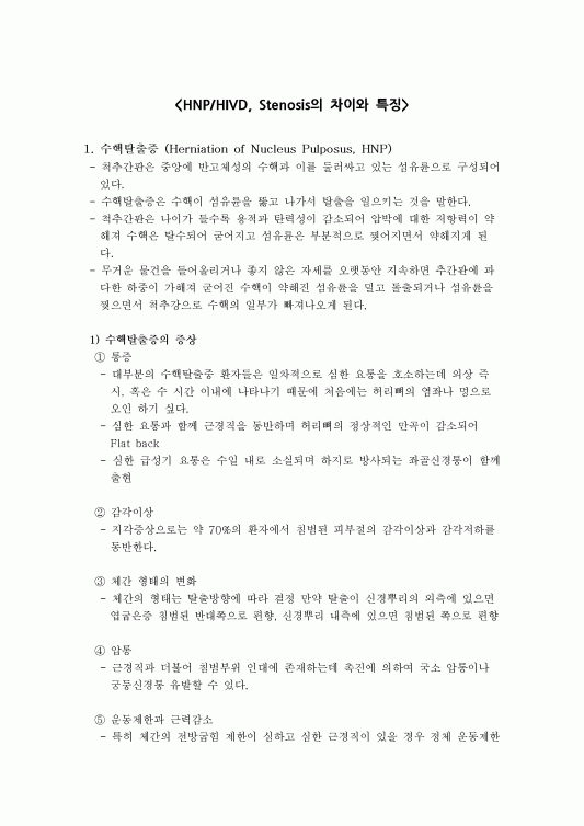 [근골격계 질환별 물리치료] HNP,HIVD, Stenosis의 차이와 특징