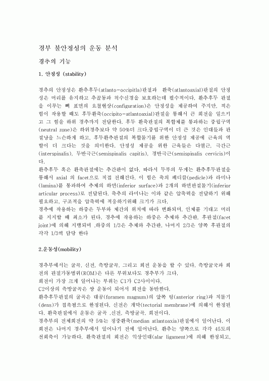 [물리치료] 경부 불안정성의 운동 분석