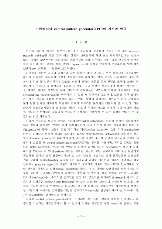 [물리치료학] 보행에서의 central pattern generator(CPG)의 기전과 역할