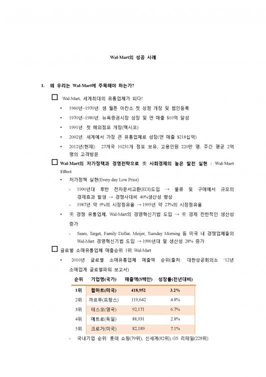 Wal-Mart의 성공 사례