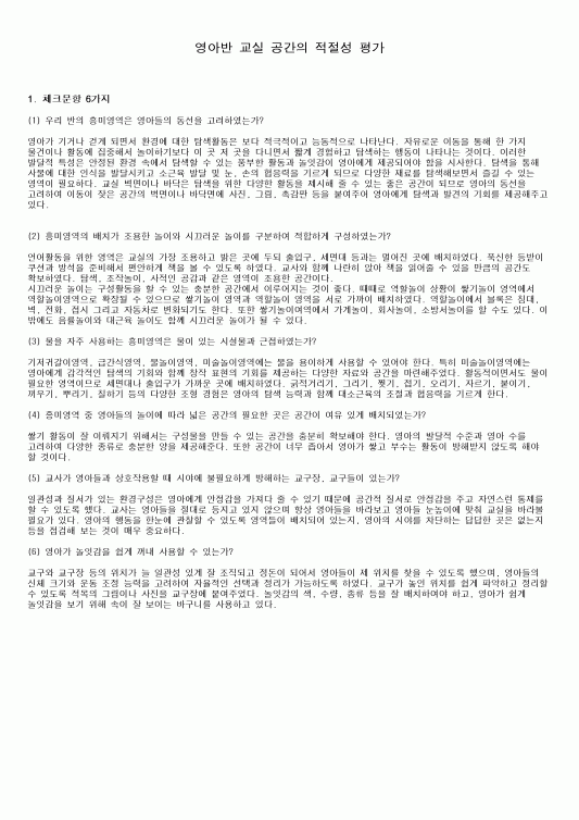 영아반 교실 공간의 적절성 평가