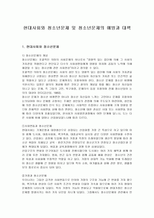 [청소년문제행동론] 현대사회와 청소년문제 및 청소년문제의 예방과 대책