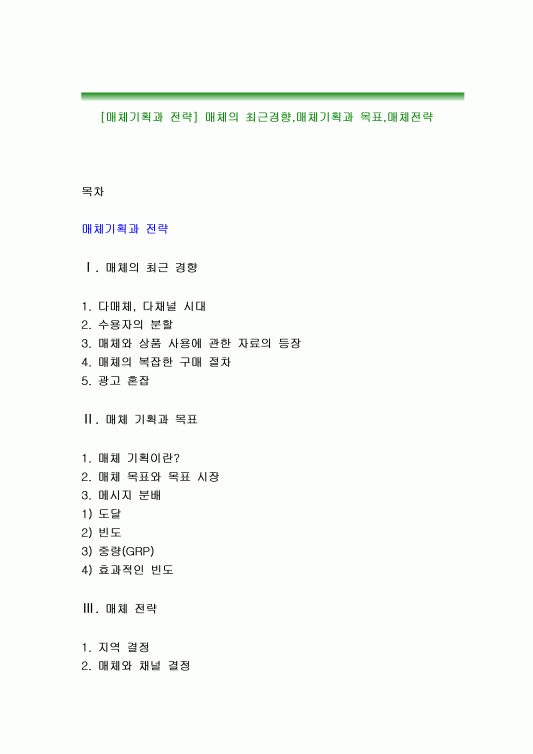 [매체기획과 전략] 매체의 최근경향,매체기획과 목표,매체전략