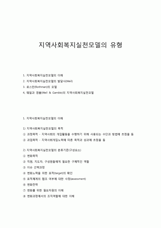 지역사회복지실천모델의 유형