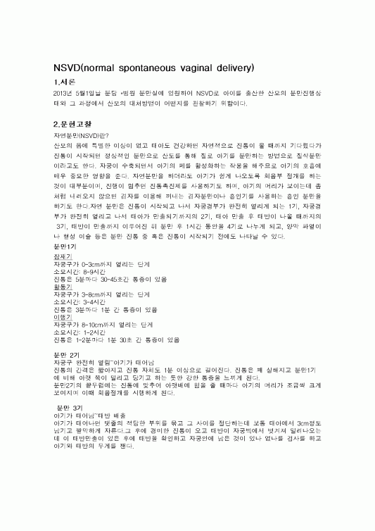 자연분만 NSVD(normal spontaneous vaginal delivery) 케이스 스터디