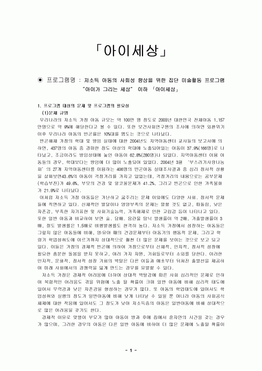 저소득 아동의 사회성 향상을 위한 집단 미술활동 프로그램 (