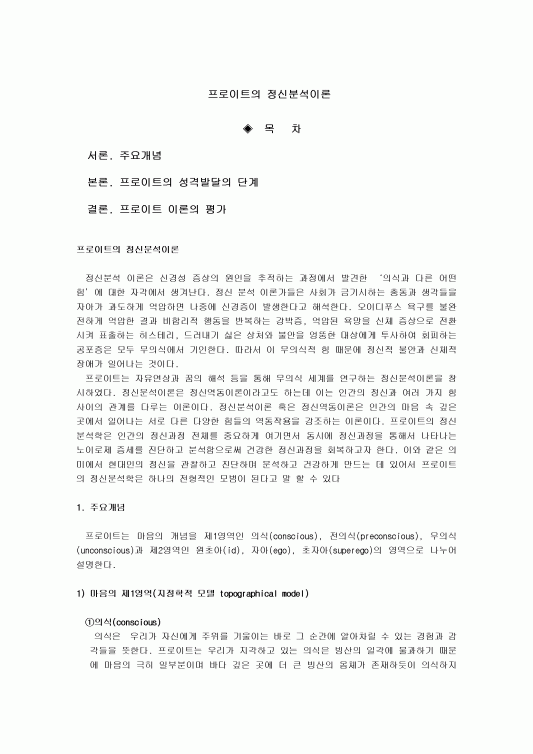 [정신분석] 프로이트의 정신분석이론에 대한 평가및 설명