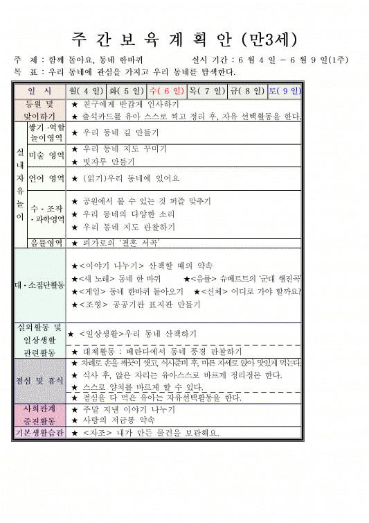 법인 어린이집 평가인증 통과한 만3세 6월 우리이웃 보육일지
