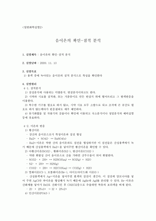 음이온의 확인-점적 분석