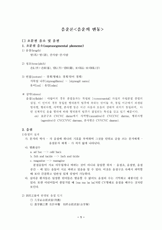 음운론 <음운의 변동>