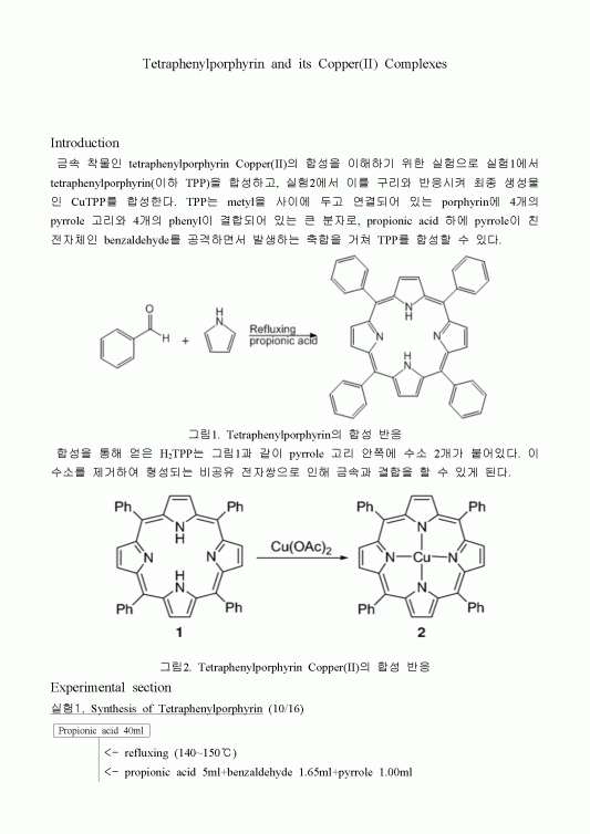 Tetraphenylporphyrin and its Copper(II) Complexes