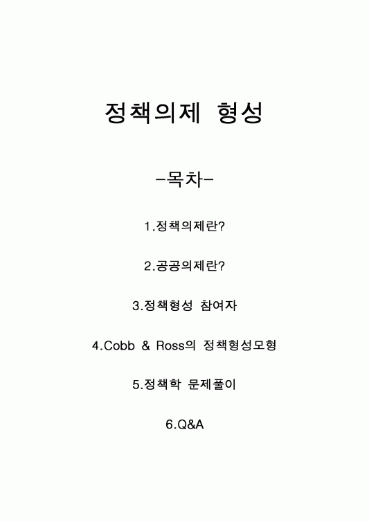 정책의제(policy agnnda) 형성과정